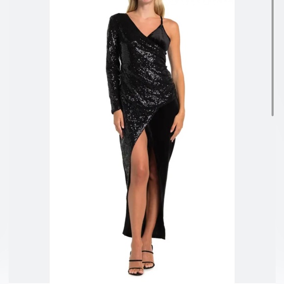 Area Stars | Dresses | Area Stars Sequin One Sleeve Gown In Black ...